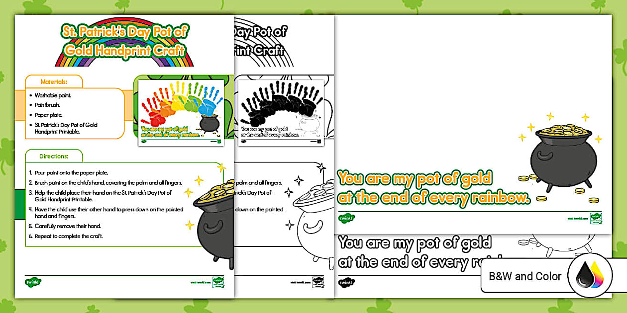 St. Patrick’s Day Pot of Gold Handprint Craft