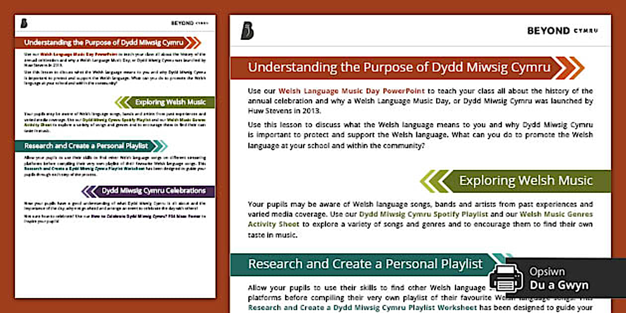 Dydd Miwsig Cymru Lesson Ideas for PS4 Teacher - Twinkl
