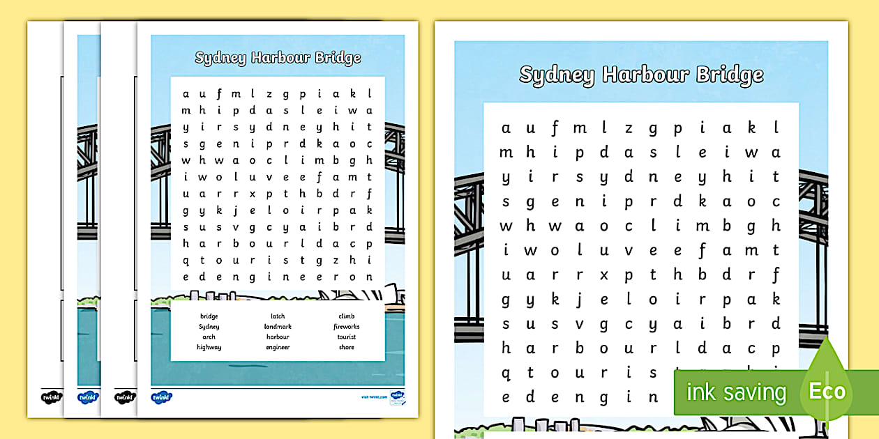 VIC Sydney Harbour Bridge Upper Primary Word Search - Twinkl
