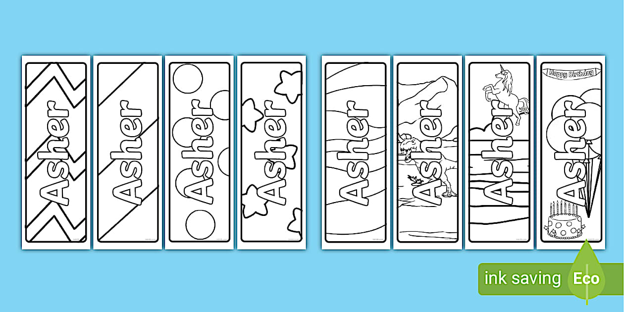 Asher Name Simple Colouring Bookmarks (Teacher-Made)