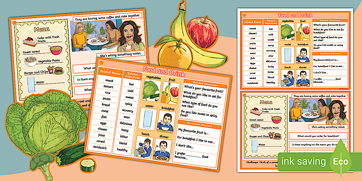 New to English EAL Food and Drink Vocabulary Knowledge Organiser