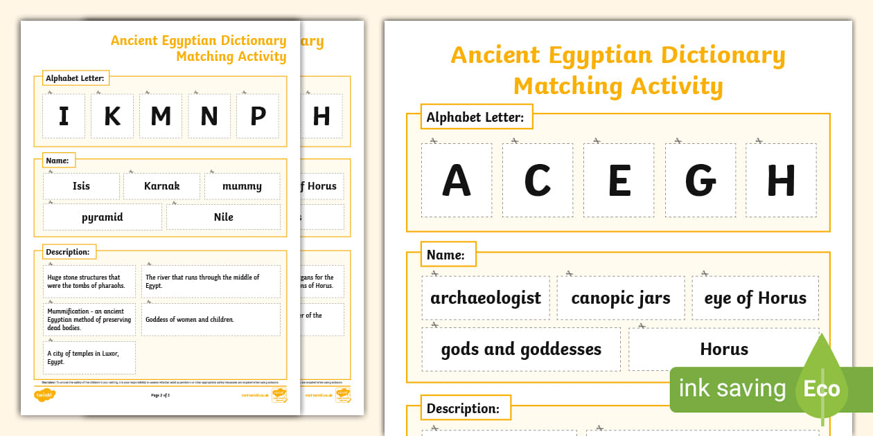 Ancient Egypt (Dictionary Matching Activity) (teacher made)