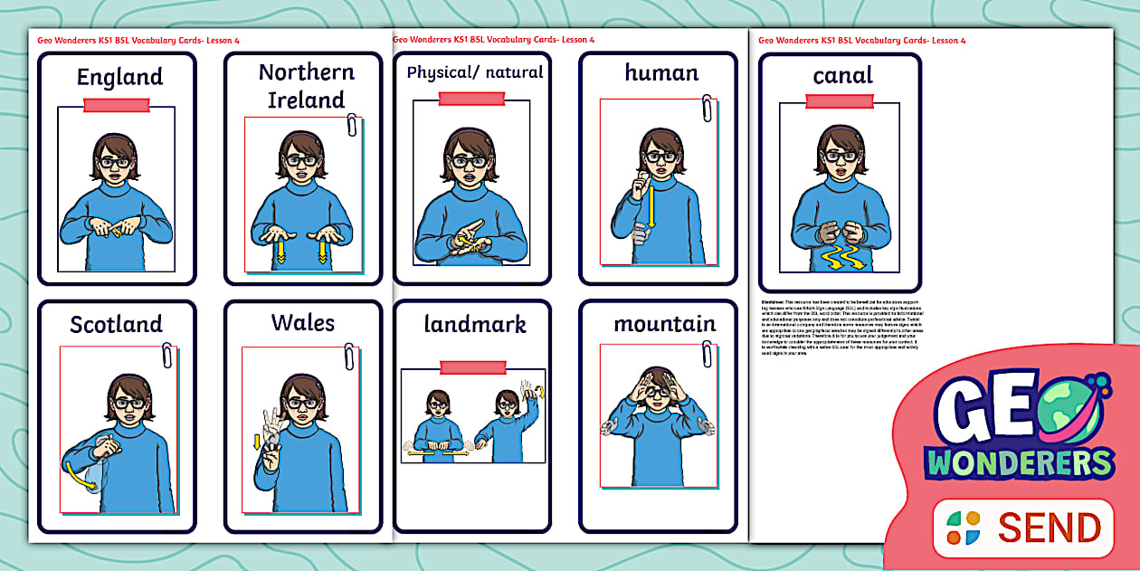 Geo Wonderers KS1 The UK BSL Key Word Cards Lesson Four
