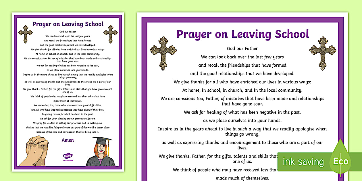 Editable Prayer on Leaving School A4 Display Poster - Twinkl