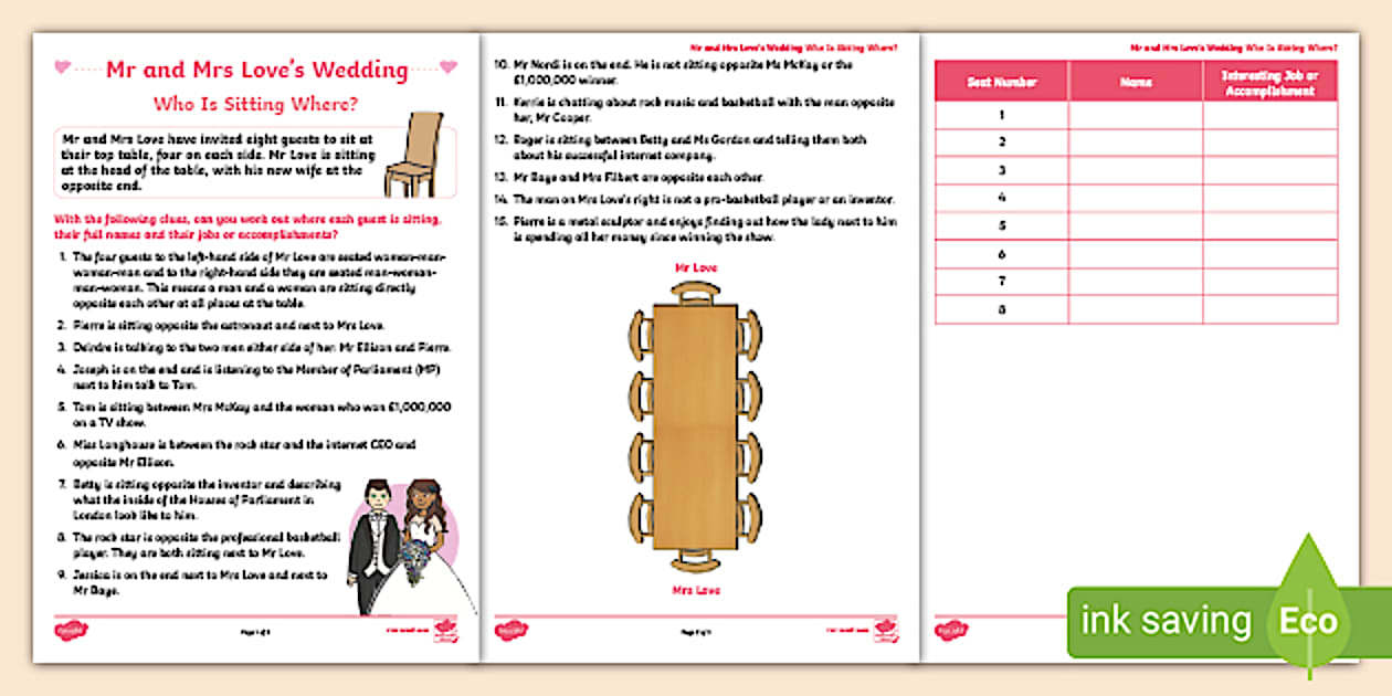 Logic Puzzle for Kids - Mr and Mrs Love's Wedding