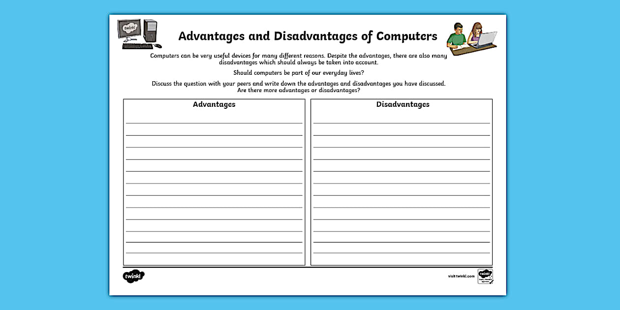 Advantages of a Computer Debate Worksheet (teacher made)