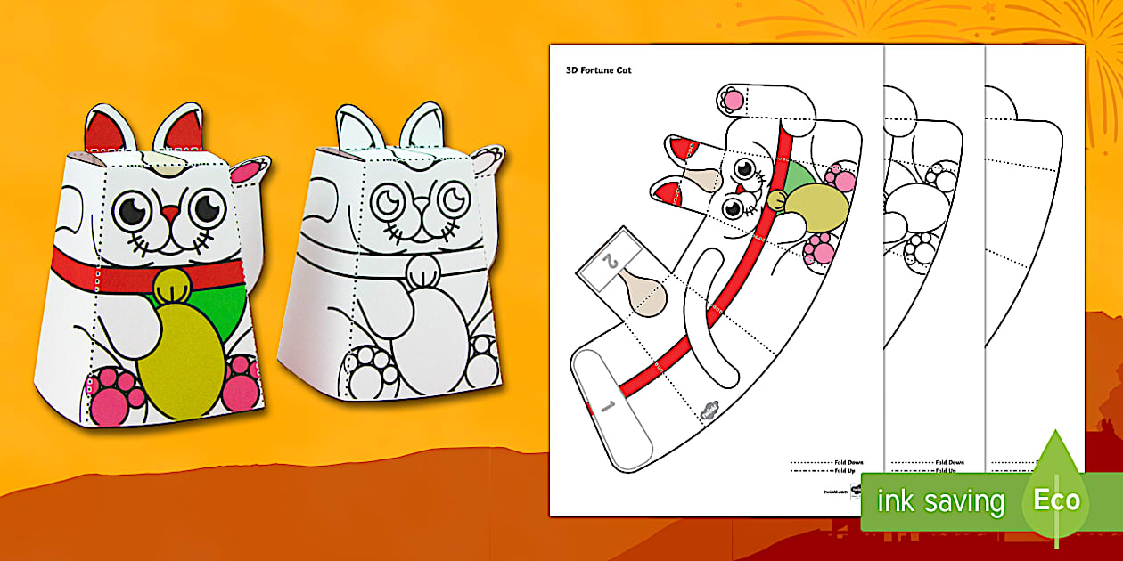 3D Paper Lucky Fortune Cat Craft Activity (teacher made)