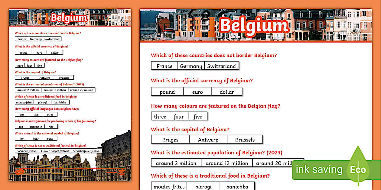 Belgium Paper Quiz (teacher made) - Twinkl