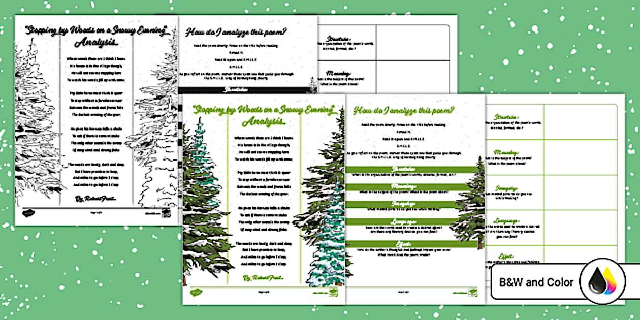 Seventh Grade Stopping by Woods on a Snowy Evening Winter Poem Worksheet