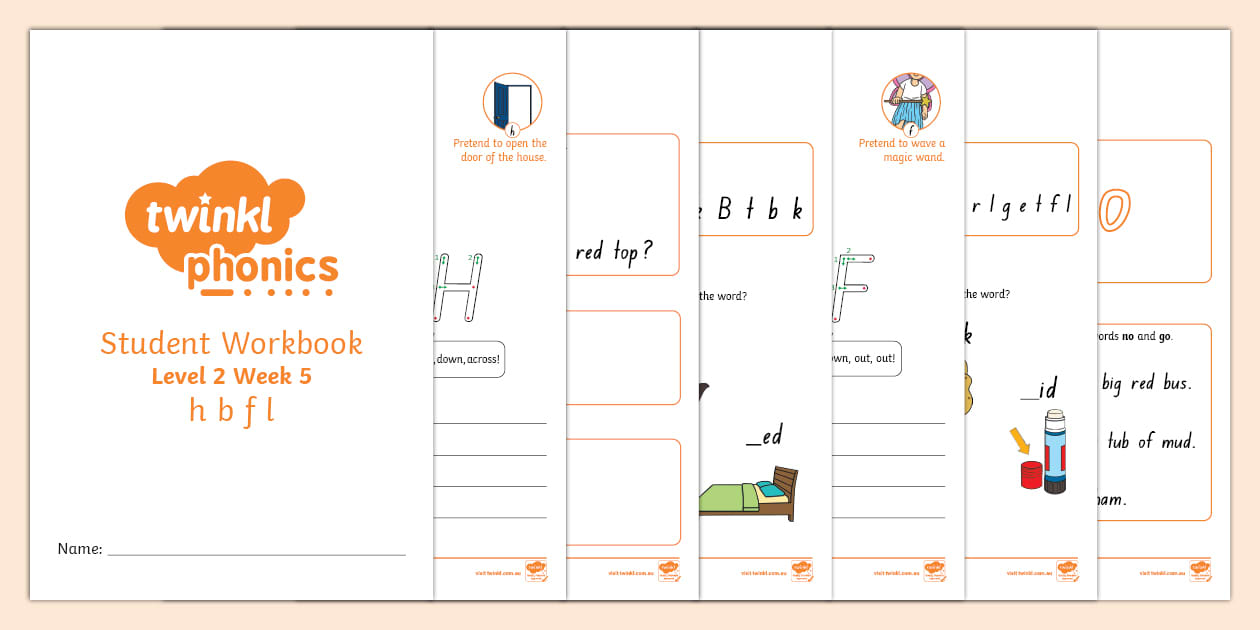 Twinkl Phonics 'h', 'b', 'f', 'l' - Level 2 Week 5 Workbook