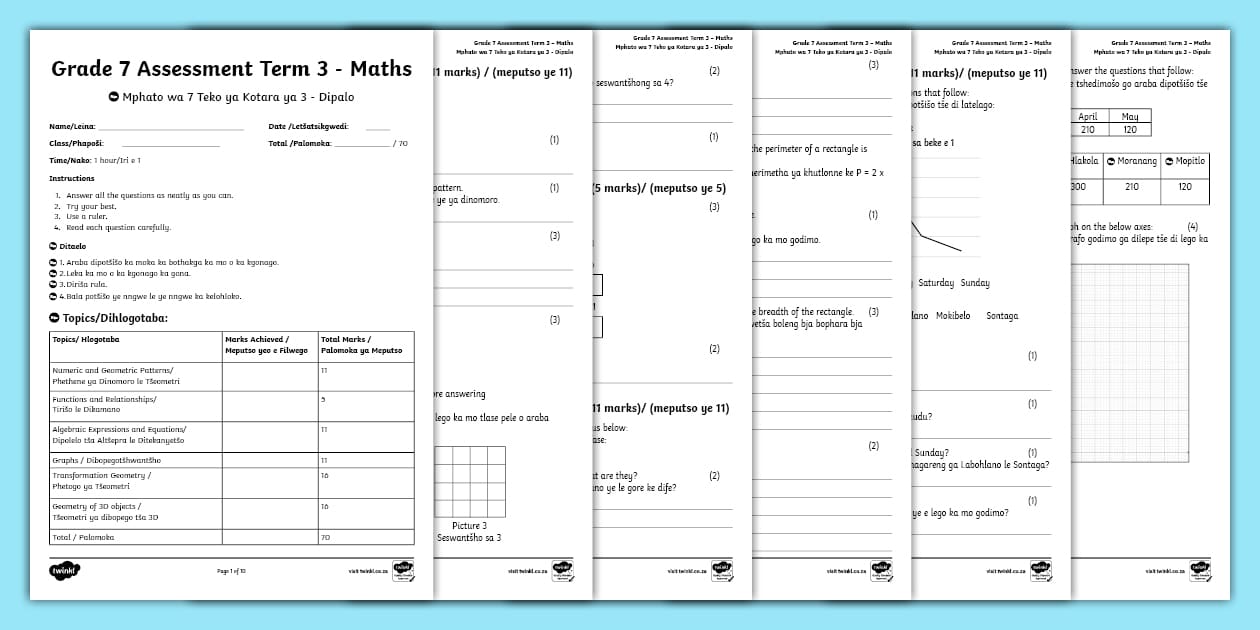 Grade 7 Assessment Term 3 – Maths – Sepedi - Twinkl
