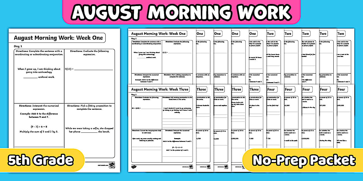 Fifth Grade August Morning Work Bundle (teacher made)