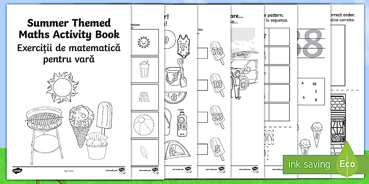 Summer Themed KS1 Maths Activity Booklet - English/Romanian - Summer Themed