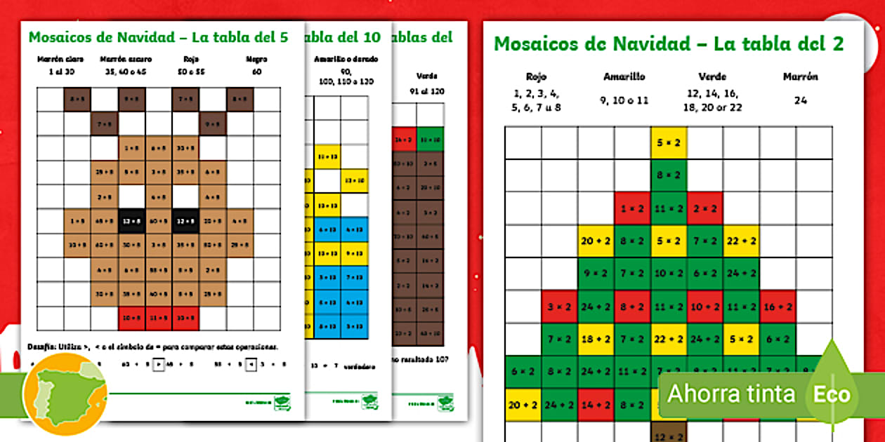 Multiplicaciones navideñas para colorear - Twinkl