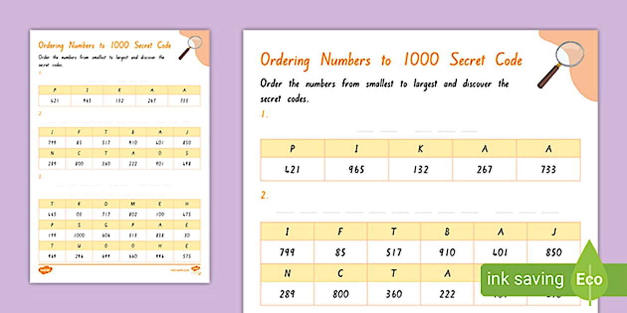 Stage 5 Ordering Numbers to 1000 Secret Code (teacher made)