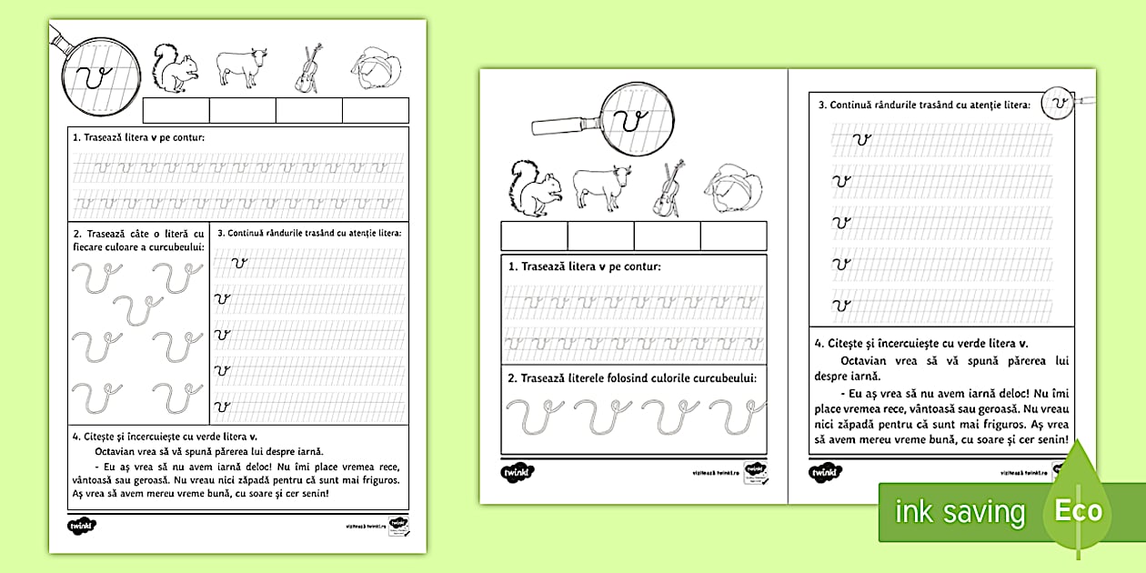 Trasarea literei „v” de mână - Fișă de activitate