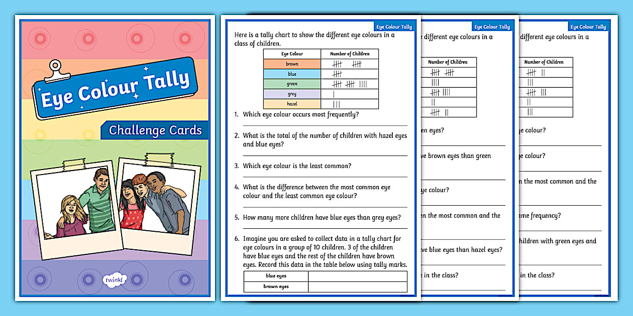 Eye Colour Tally Frequency Maths Challenge Cards - Twinkl
