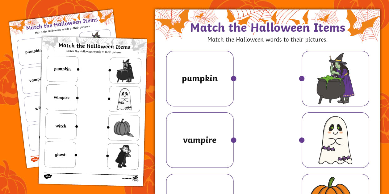 Halloween Matching Worksheet - Twinkl Halloween - Twinkl