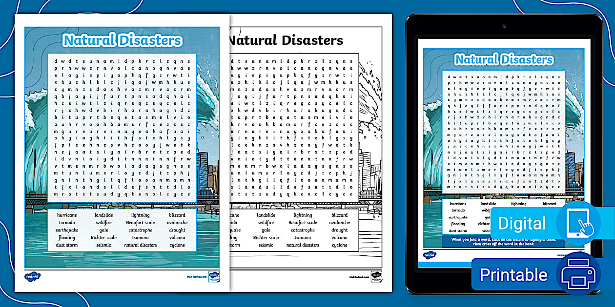 Natural Disasters Word Search for 6th-8th Grade - Twinkl