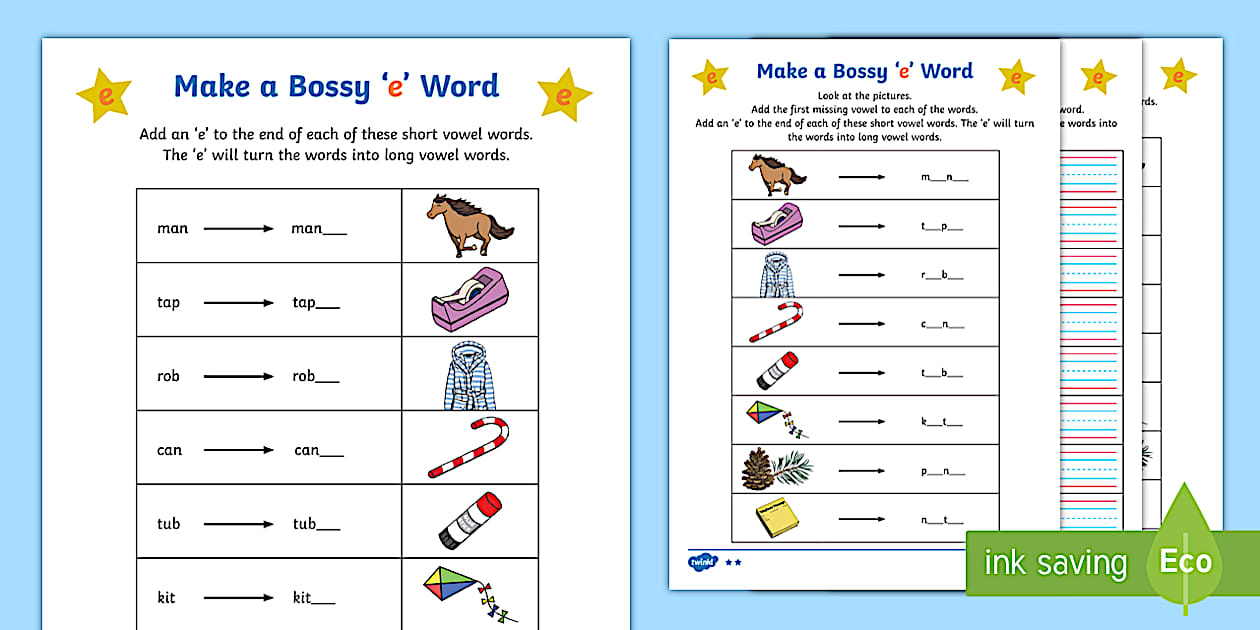Make a Bossy ‘e’ Word Set 1 Differentiated Worksheets