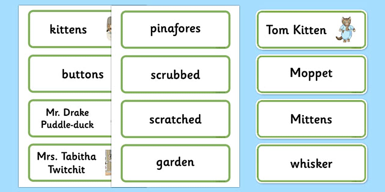 Cursive Beatrix Potter - The Tale of Tom Kitten Word Cards