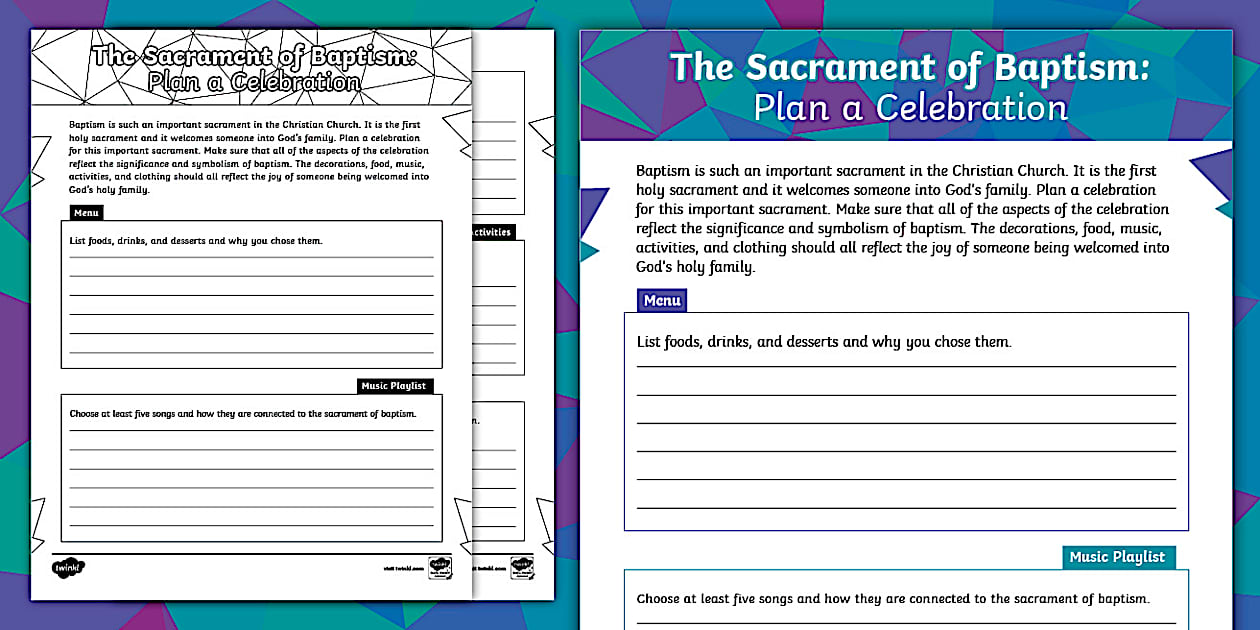 Baptism: Plan A Celebration Worksheet | Twinkl USA - Twinkl