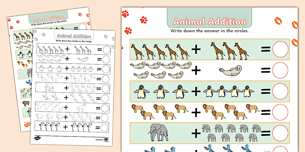 👉 Animal Addition Worksheet (teacher made) - Twinkl