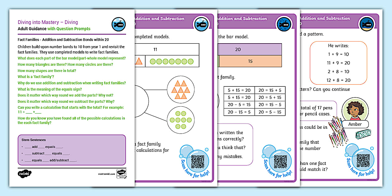 👉 Y2: Fact Families Addition and Subtraction Bonds within 20