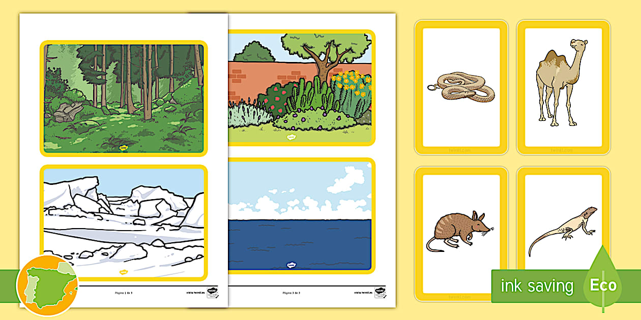 Tarjetas de emparejar: Los animales y sus hábitats
