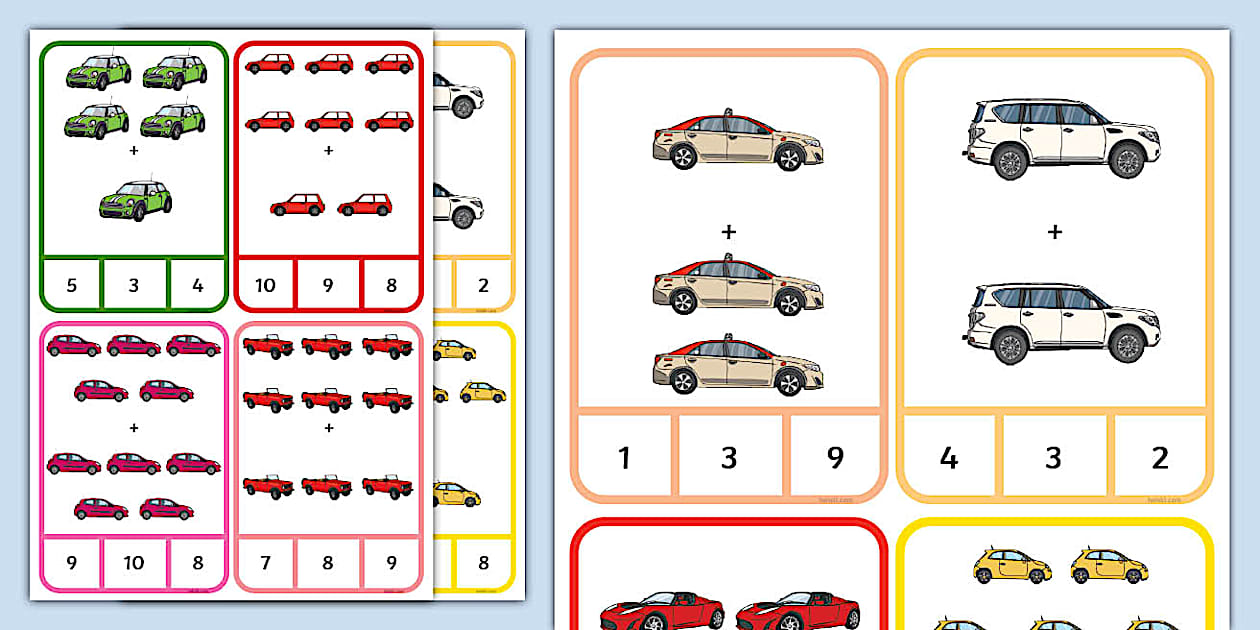 Car Addition to 10 Peg Matching Cards - KS1 (Teacher-Made)