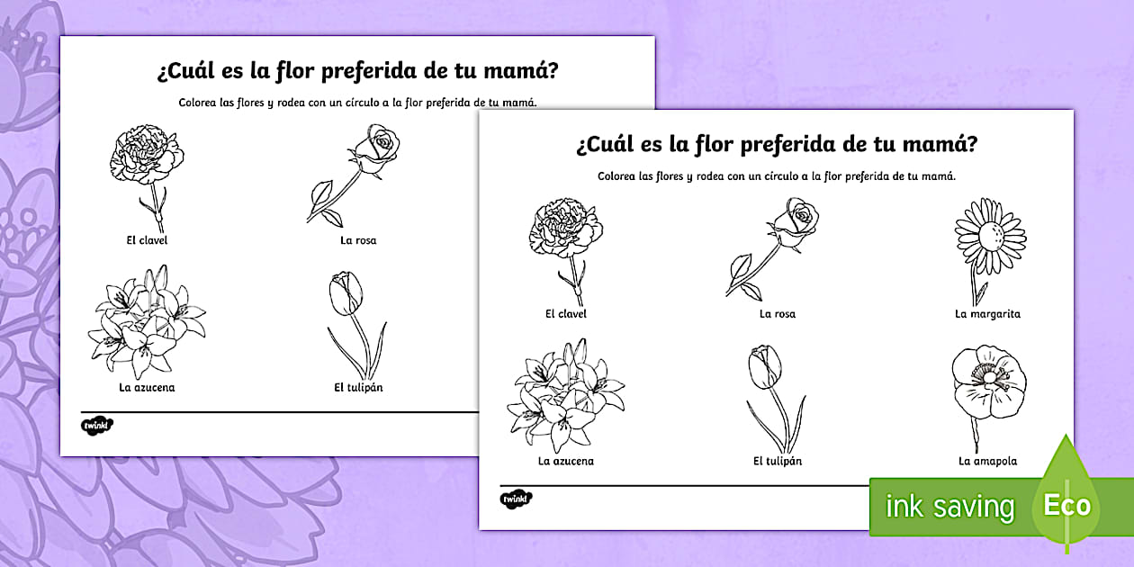 Ficha: dibujos de flores. Día de la Madre - Twinkl