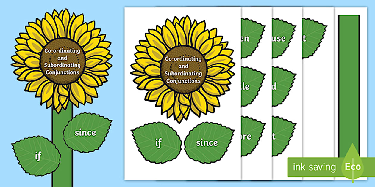 Cursive Co-ordinating and Subordinating Conjunctions Flower Display Pack