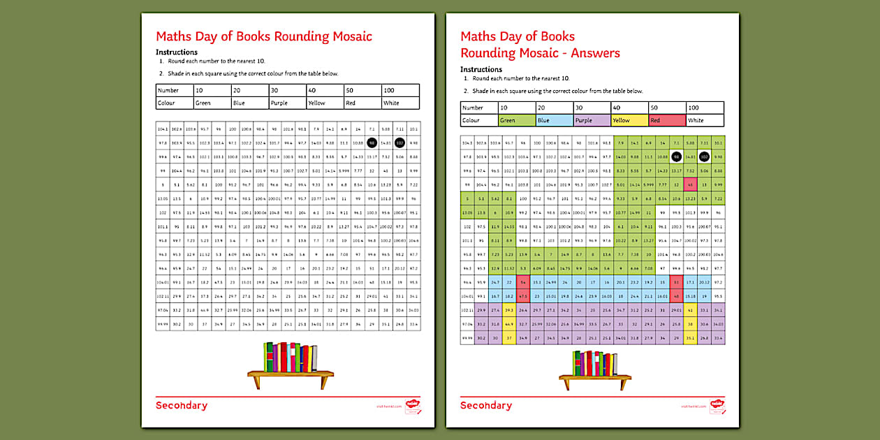Maths Mosaic: Day of Books Rounding Worksheet | KS3 Maths | Beyond