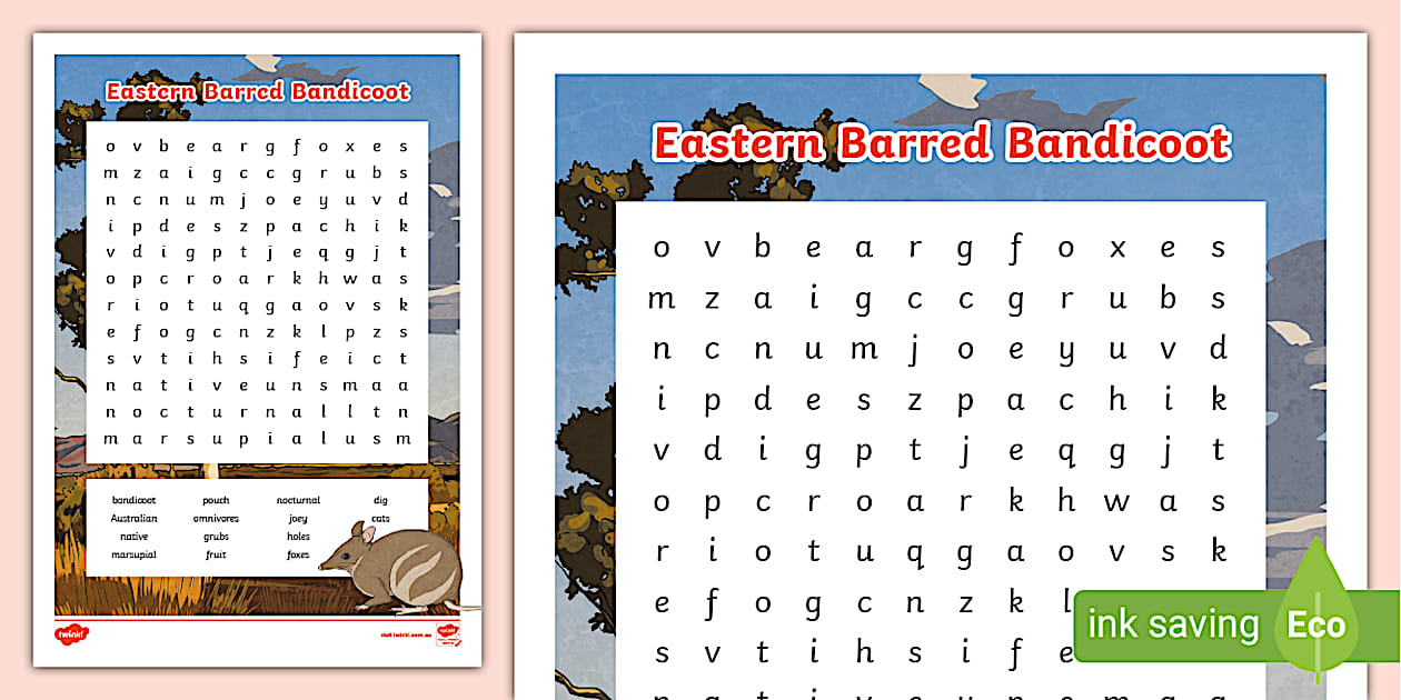 Eastern Barred Bandicoot Word Search (Teacher-Made) - Twinkl