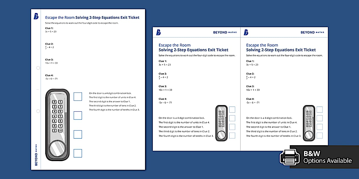 👉 Escape the Room Solving 2-Step Linear Equations Exit Ticket