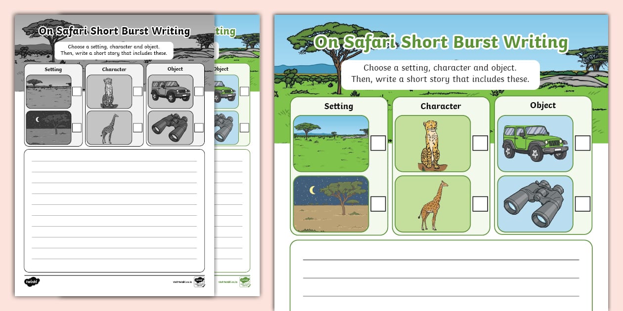 On Safari Short Burst Writing Template - Twinkl