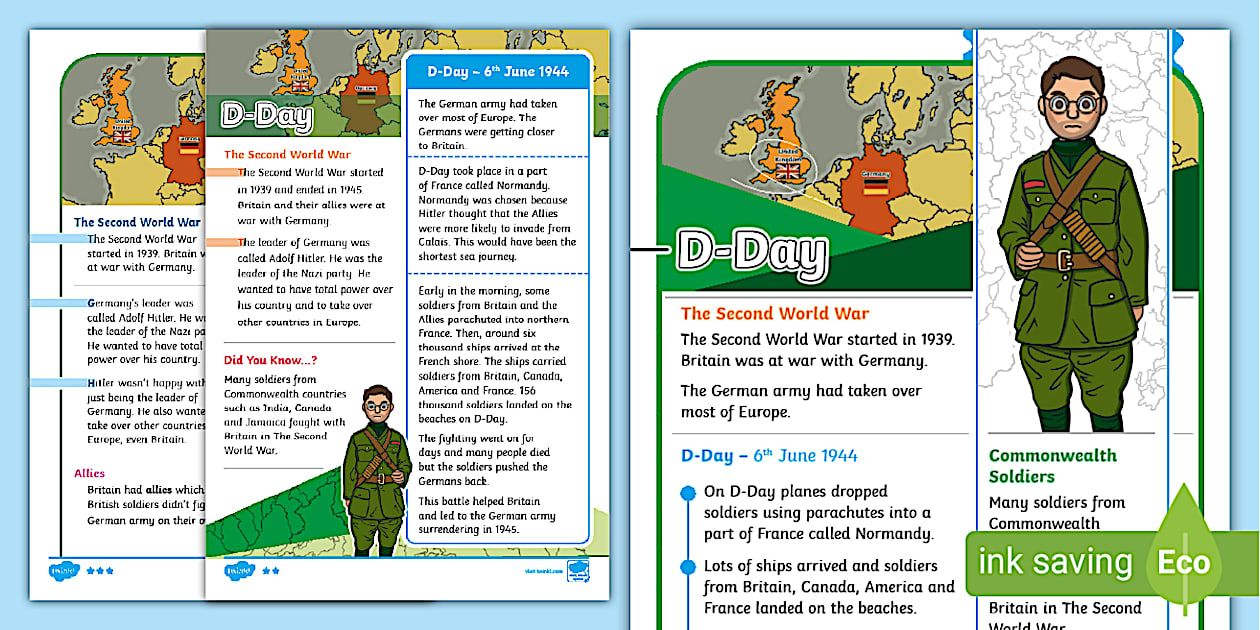 KS1 D-Day Fact File | Differentiated Reading | WW2 - Twinkl