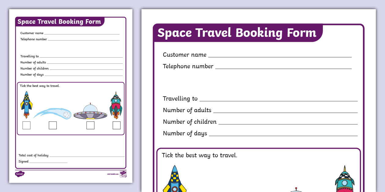 * NEW * Space Travel Agents Role Play Booking Forms - Twinkl