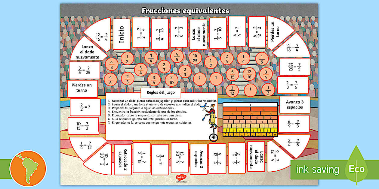 Juego de mesa: Fracciones equivalentes - Twinkl