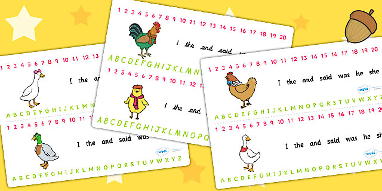 Cursive Chicken Licken Combined Number and Alphabet Strips