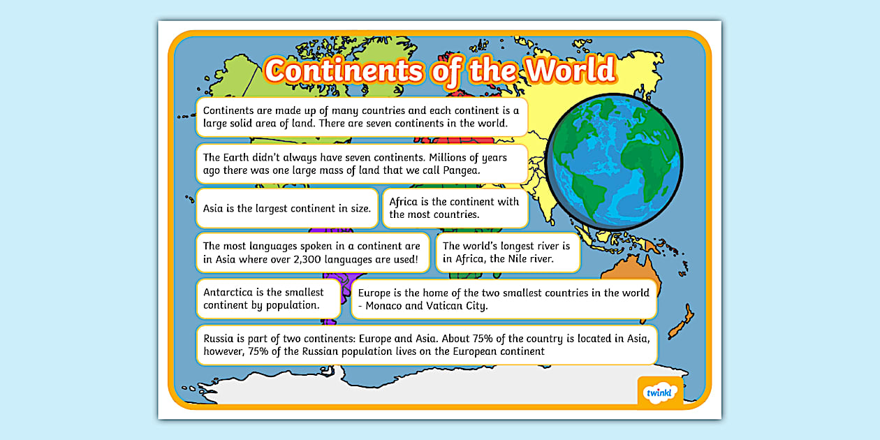 Continents Facts Display Poster (teacher made) - Twinkl