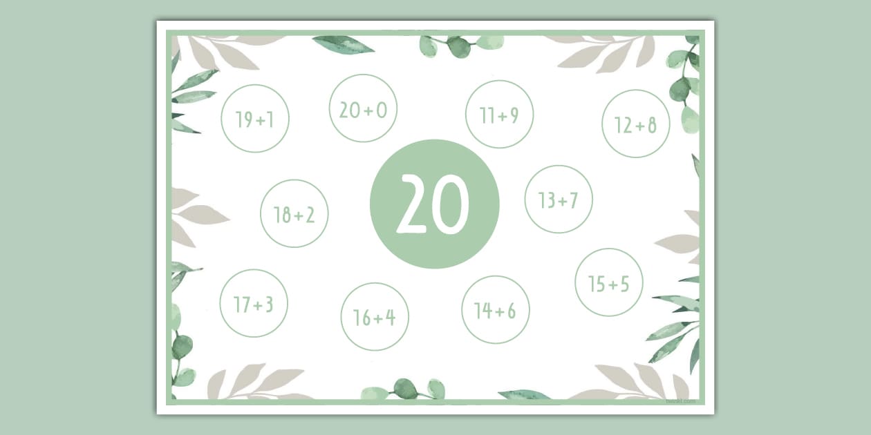 👉 Botanical-Themed Number Bonds to 20 Poster - Twinkl
