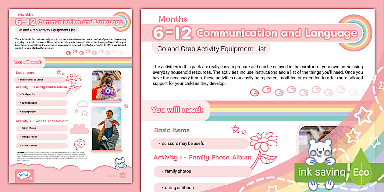 FREE! - 6-12 Months Communication and Language Equipment List