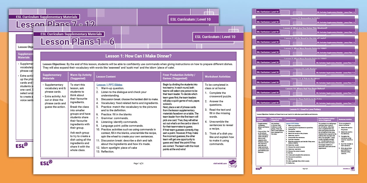 Twinkl's ESL Curriculum: Level 10 Lesson Plans - Twinkl