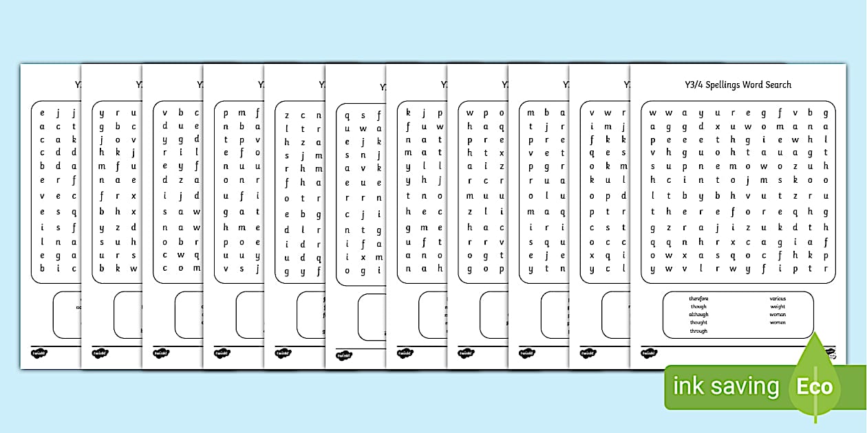 Word Search Printable Sheets - Year 3 and 4 (teacher made)