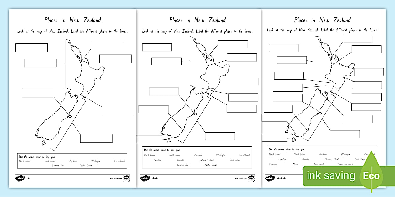 Editable Blank New Zealand Map Labelling Activity - Twinkl