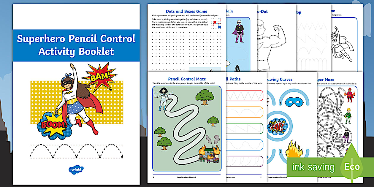 Superhero-Themed Pencil Control A5 Activity Booklet - Twinkl