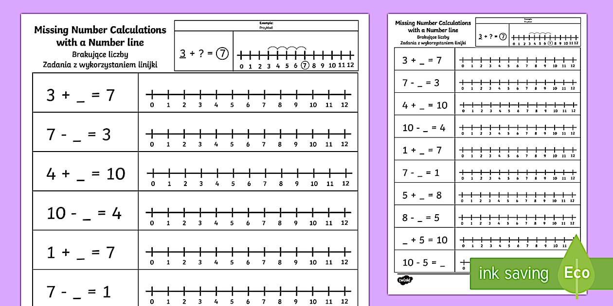 Missing Number Calculations with a Number Line Worksheet / Worksheet