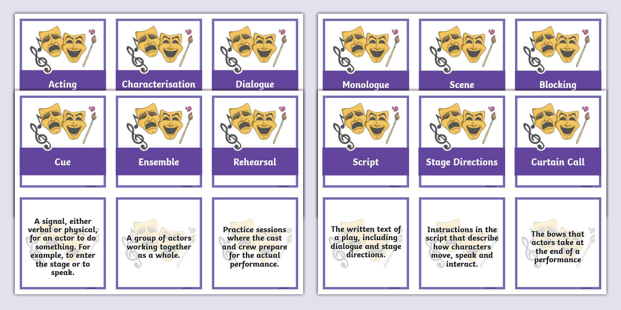 Drama Vocabulary Definition Matching Cards (Teacher-Made)