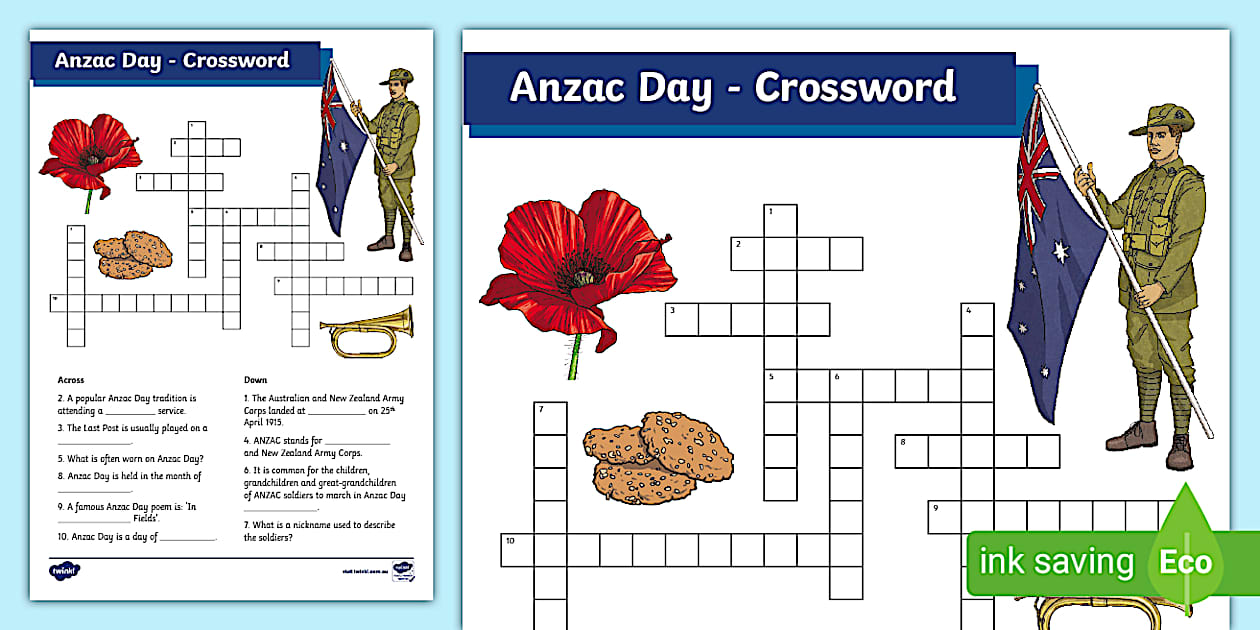 Anzac Day - Crossword (teacher made) - Twinkl